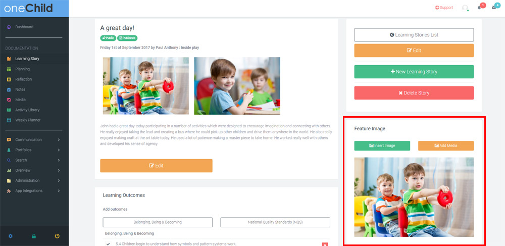 Adding, Choosing and Changing a feature image for a learning story ...