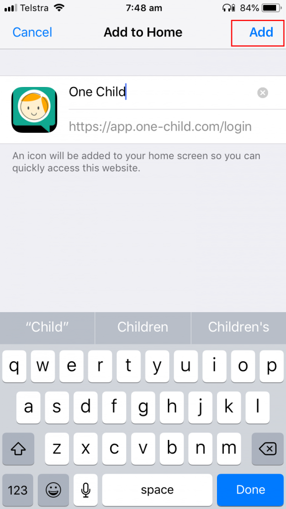 One Child Shortcut Icon on Apple iOS | One Child
